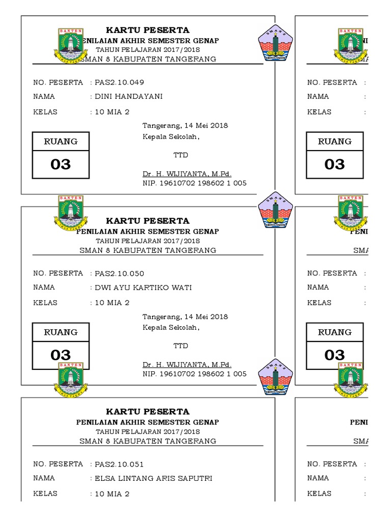 Kartu Peserta UAS | PDF