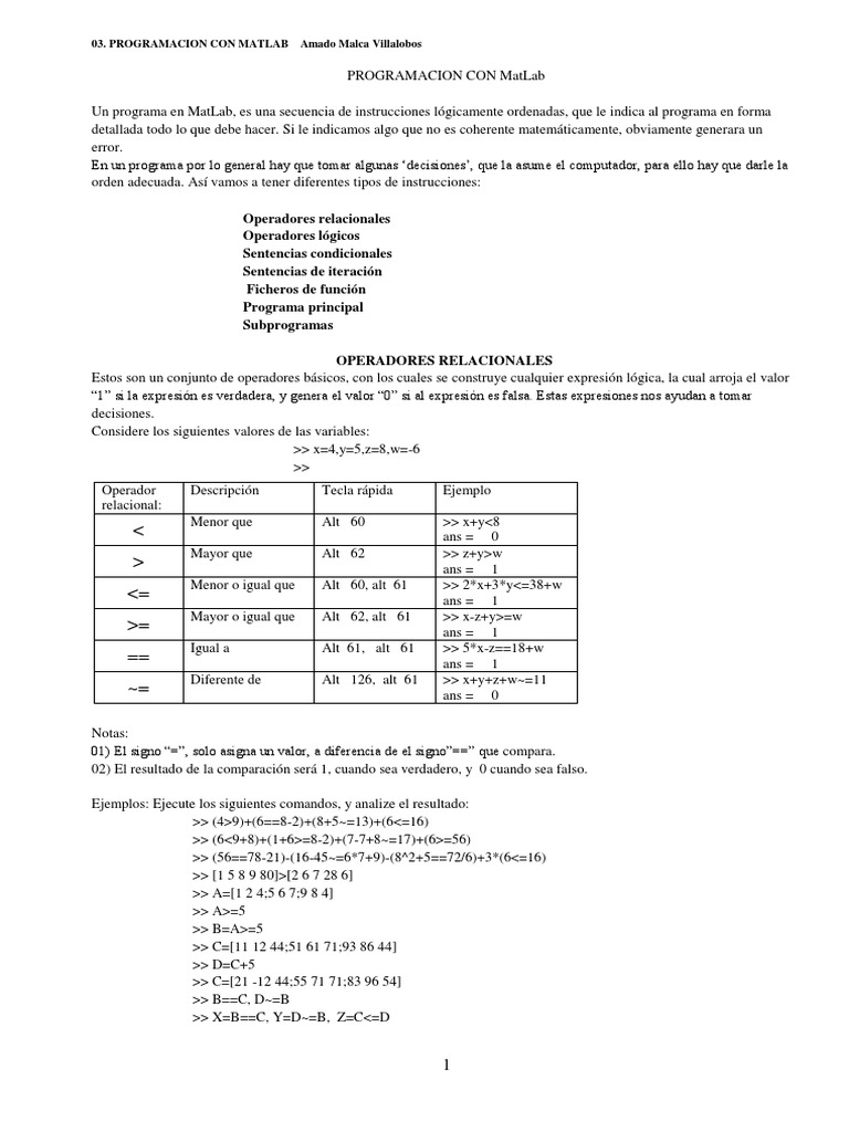 03 Practica Programacion Matlab | PDF | Matriz (Matemáticas) | Programa ...