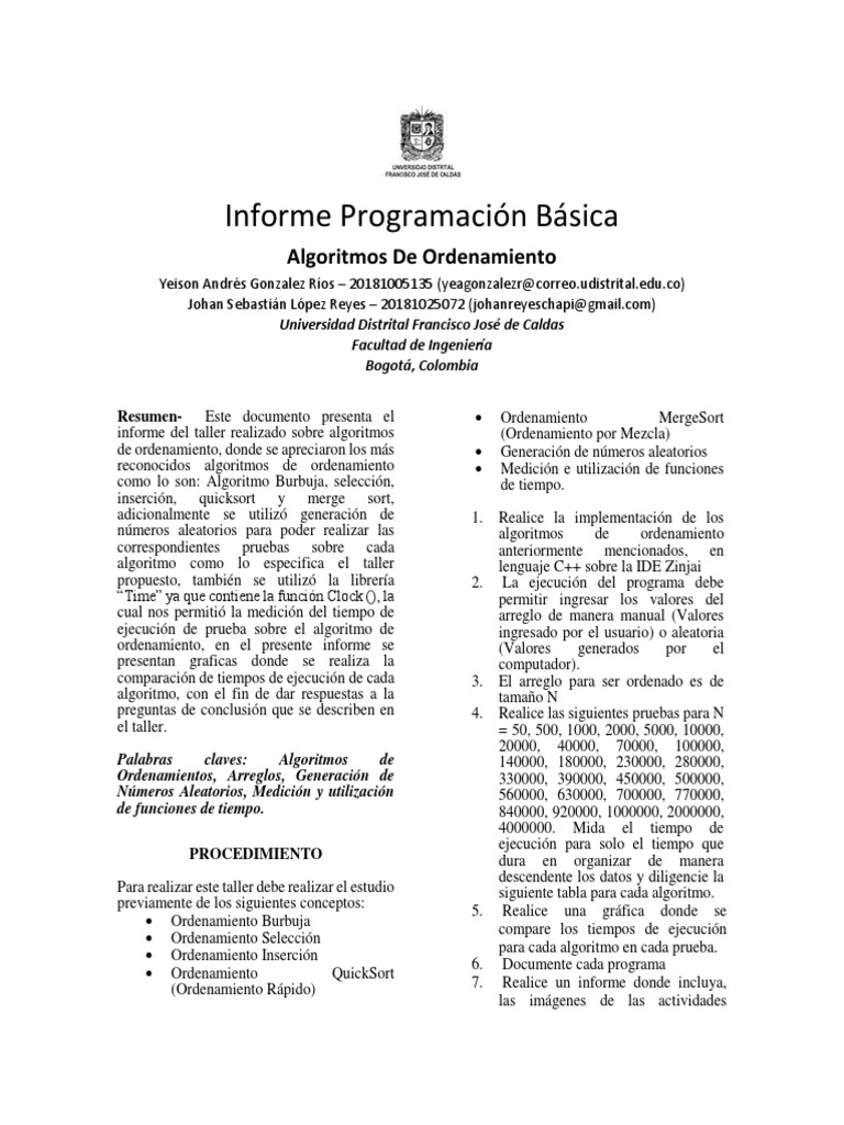 Informe Programación Básica | PDF | Algoritmos | Matemáticas discretas