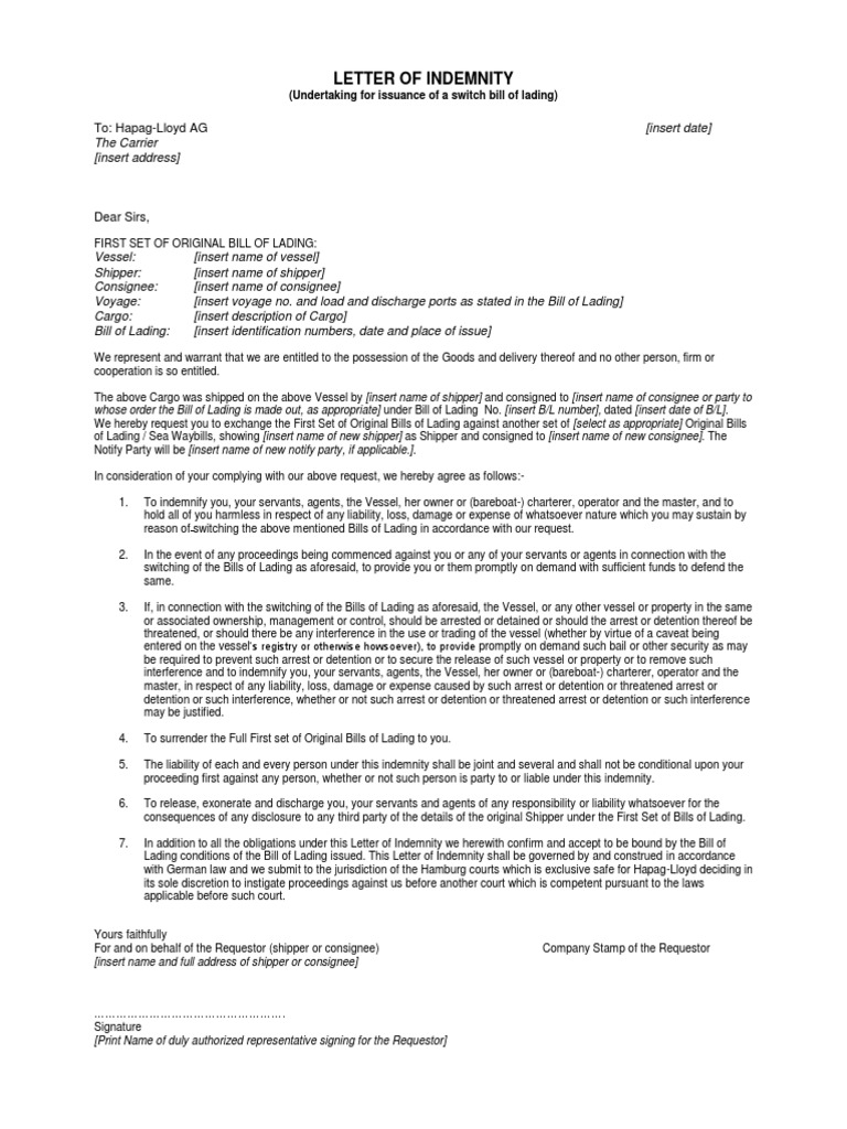 Switch BL Format | PDF | Bill Of Lading | Cargo