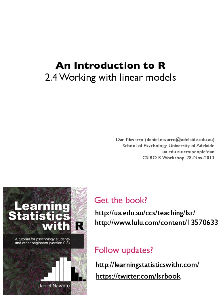An Introduction To R 2 4 Working With Linear Models Pdf Errors And Residuals Coefficient