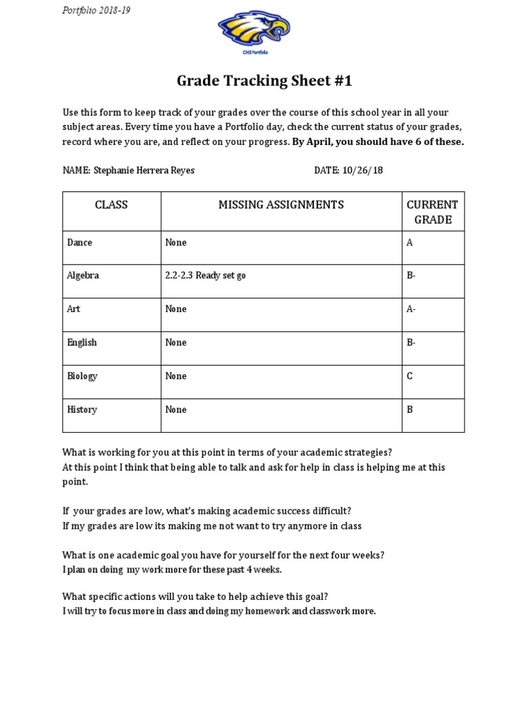 Grade Tracking Sheet 2018-19 | PDF