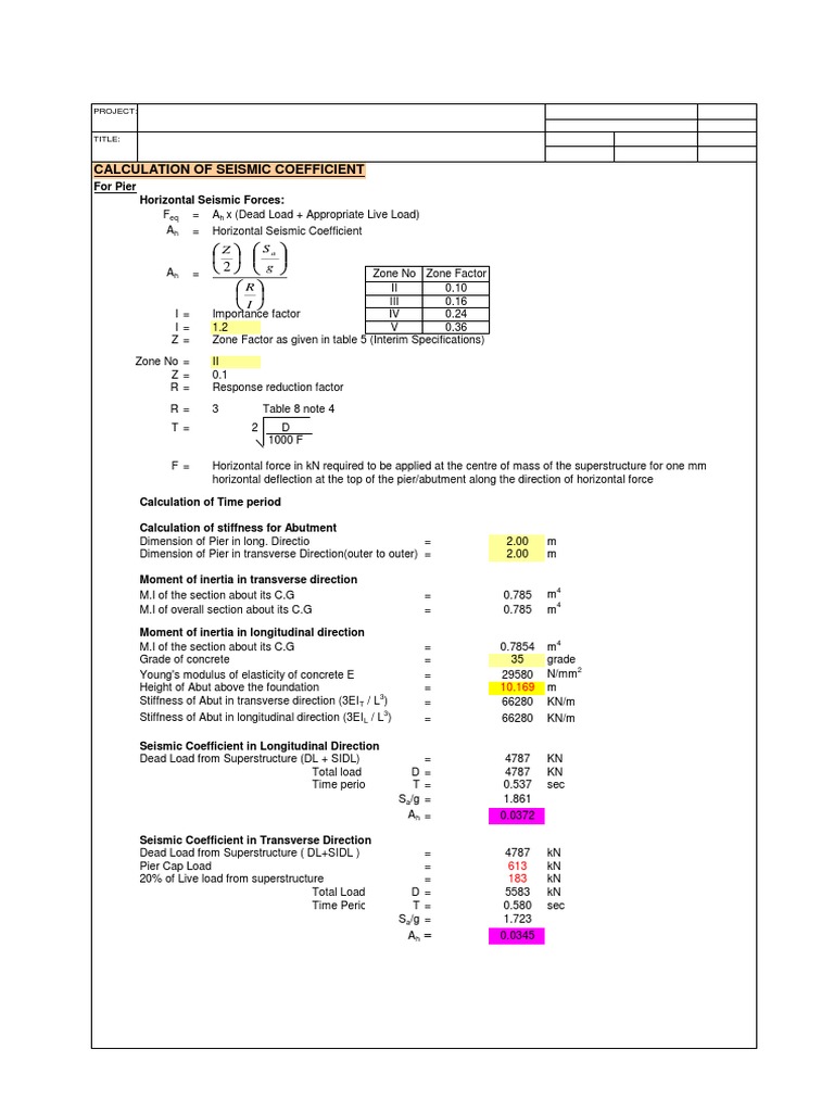 Calculation of Seismic Coefficient: Project | PDF | Stiffness | Solid ...