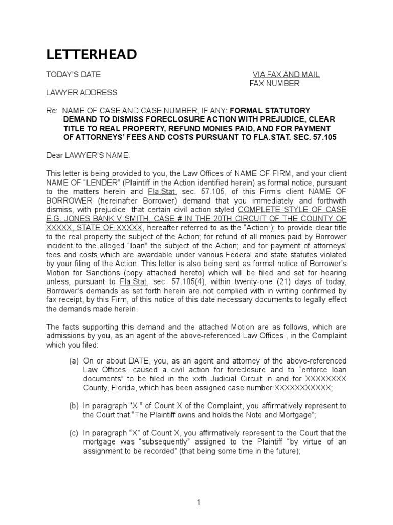 Florida-frivolous-57 Cover Letter for Sanctions | Foreclosure ...