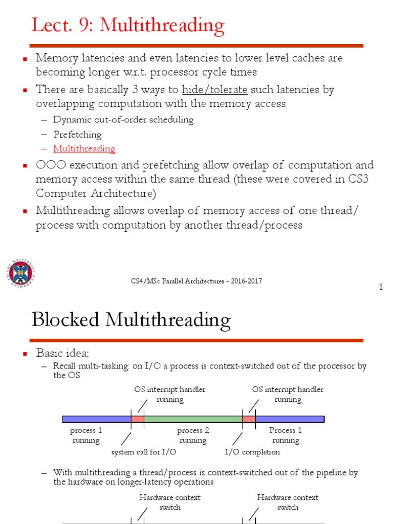 Lect. 9: Multithreading: - Dynamic Out-Of-Order Scheduling - Prefetching | PDF | Thread ...