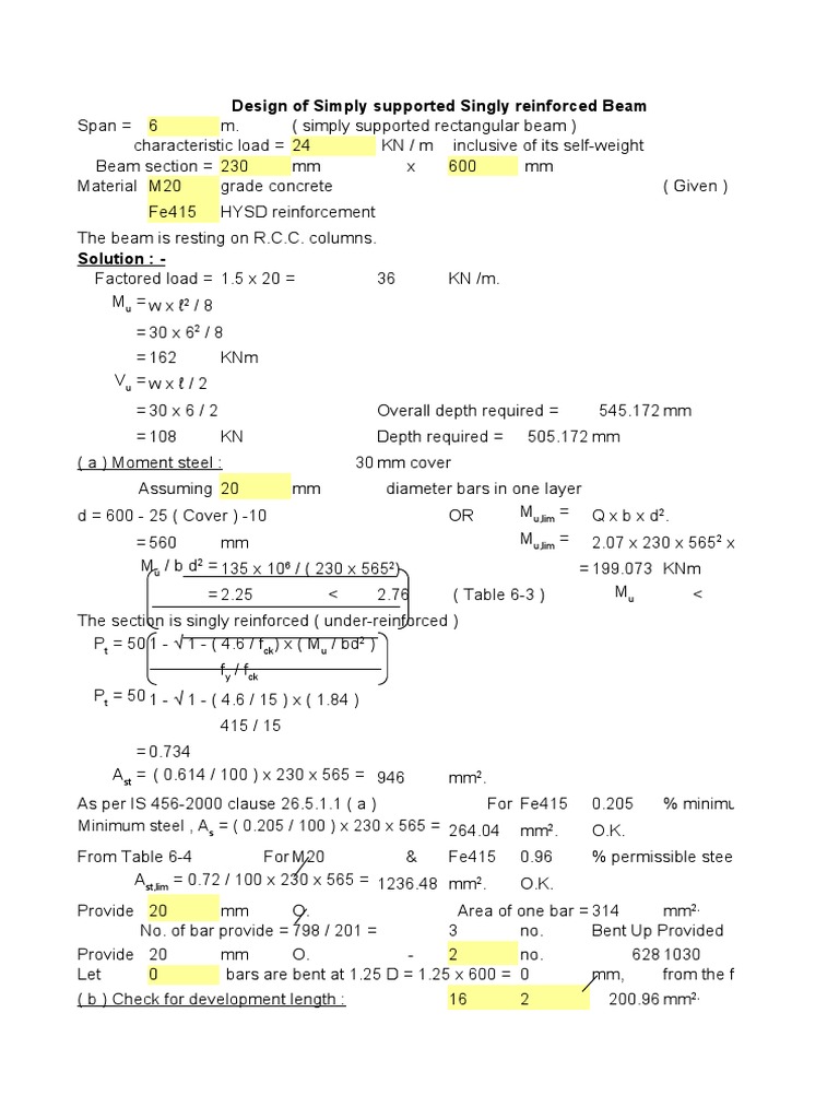 RCC Beam Design Calculation Guide | PDF | Beam (Structure) | Concrete