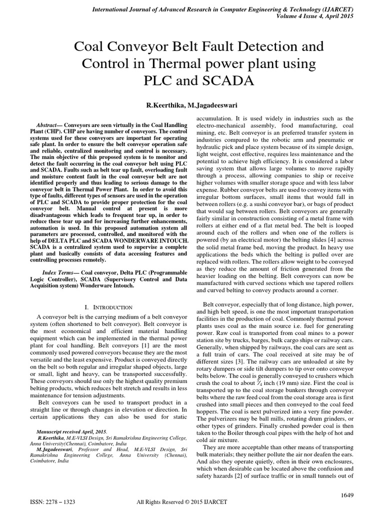 Coal Conveyor Belt Fault Detection | PDF | Programmable Logic ...