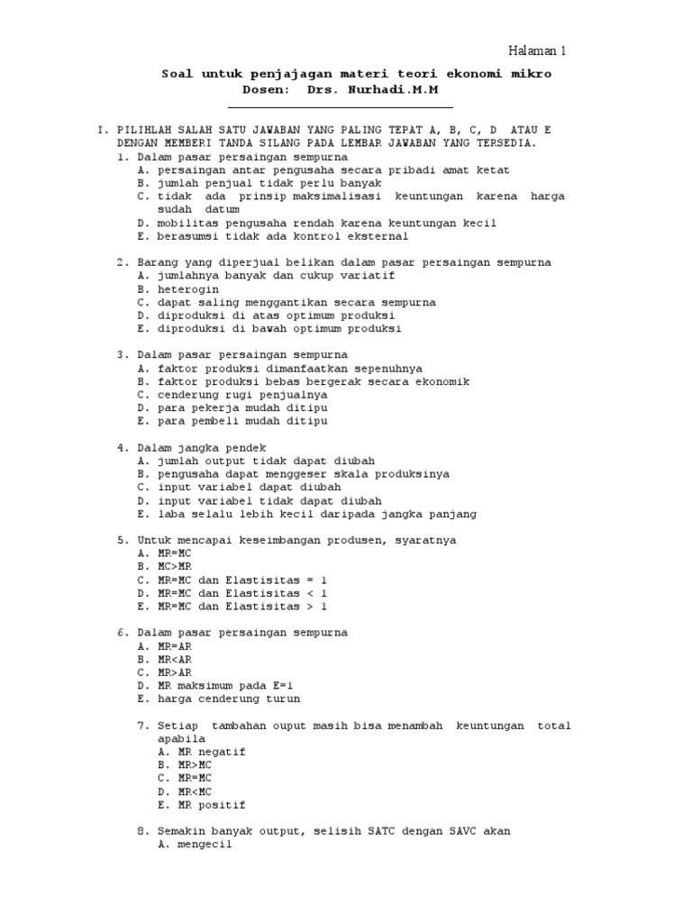 Soal Mikro Ekonomi | PDF