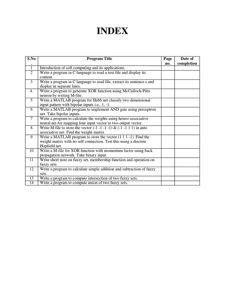 Index: S.No - Program Title No. Date of Completion | PDF