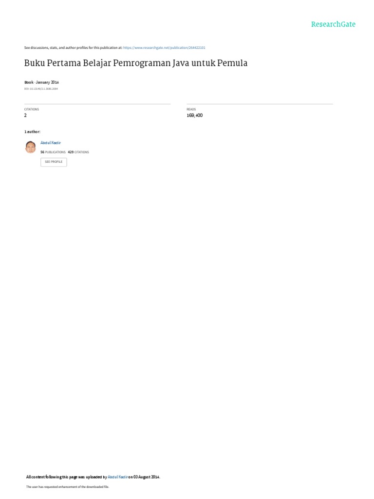 Buku Pertama Belajar Pemrograman Java Untuk Pemula: January 2014 | PDF