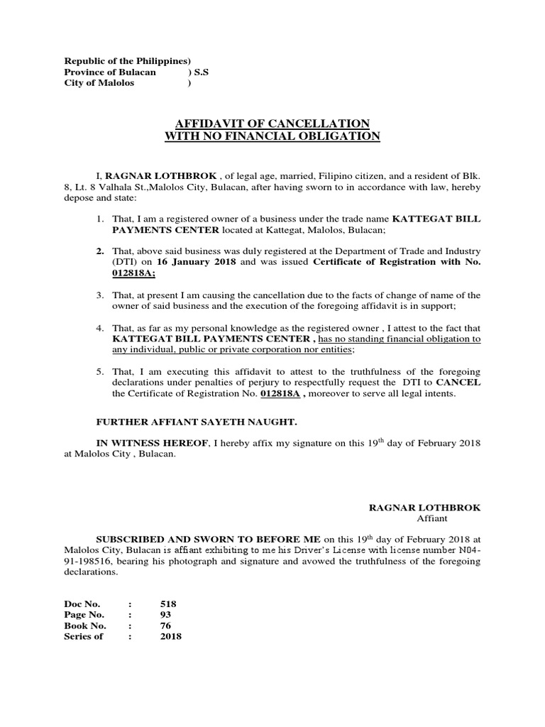 Affidavit of Cancellation | PDF