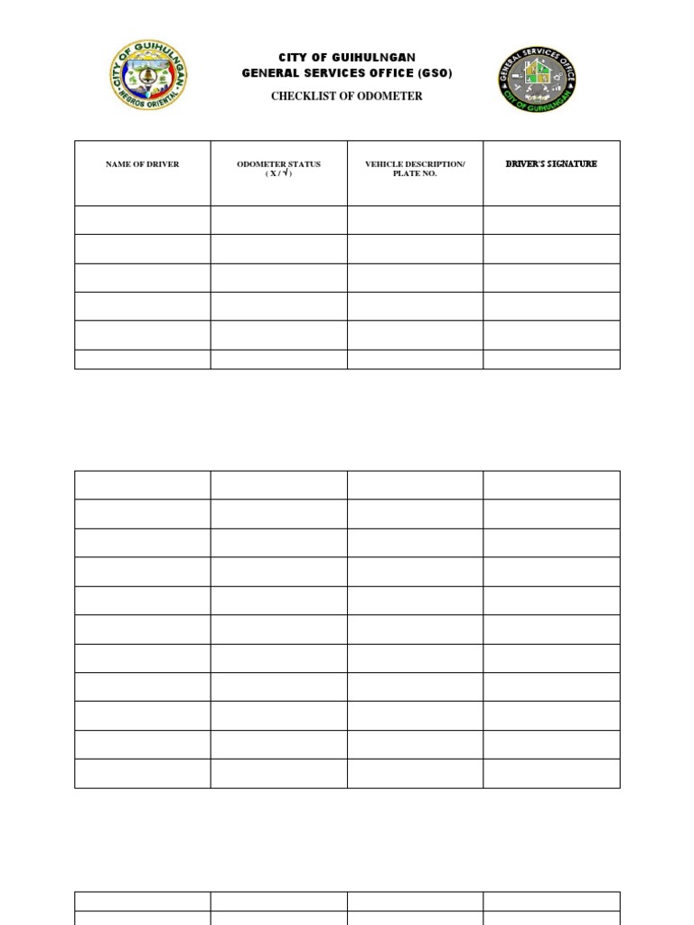 City of Guihulngan General Services Office (Gso) Checklist of Odometer ...