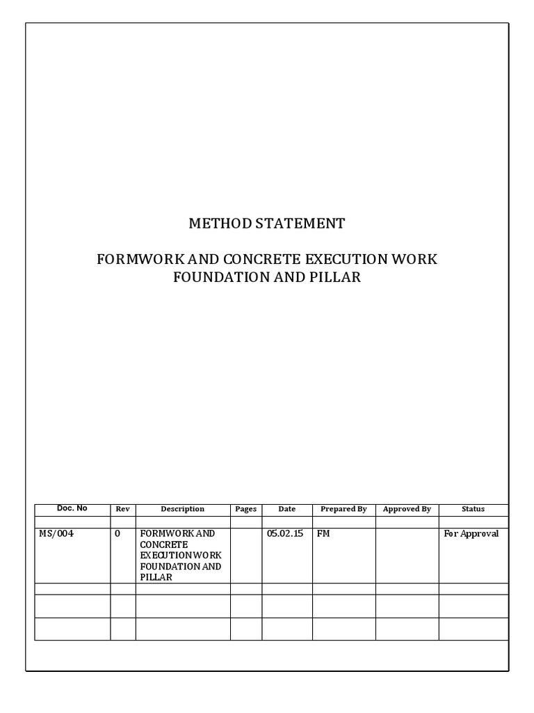 Method Statement Formwork and Concrete Execution Work Foundation and ...