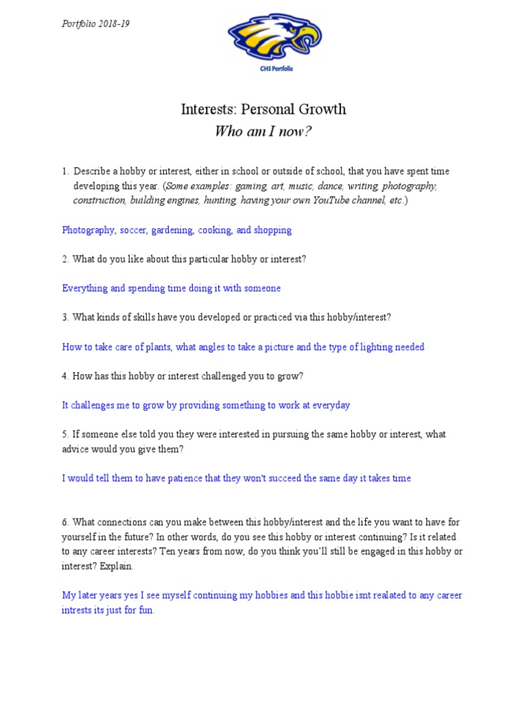 Personal Growth Through Hobbies 2018-19 | PDF | Social Science