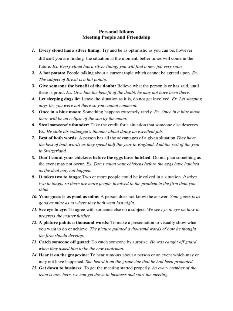 Personal Idioms Meeting People and Friendship | PDF | Laughter