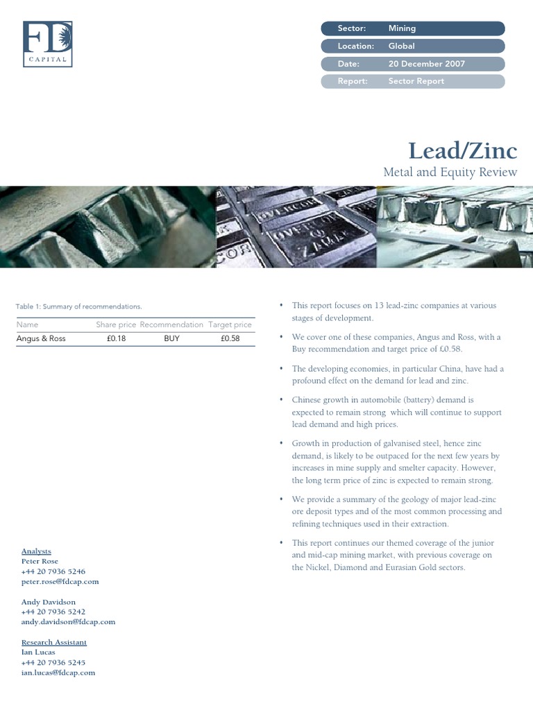 Lead/Zinc: Metal and Equity Review | PDF | Science | Geology