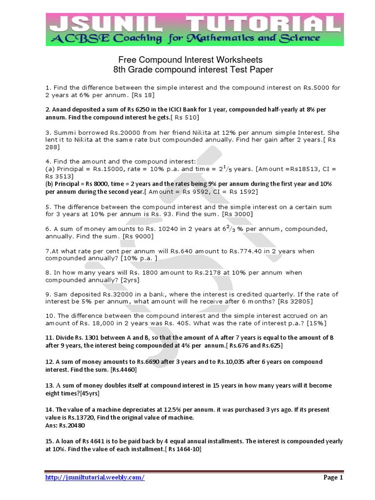 8th Grade Compound Interest Worksheet | PDF | Compound Interest | Interest