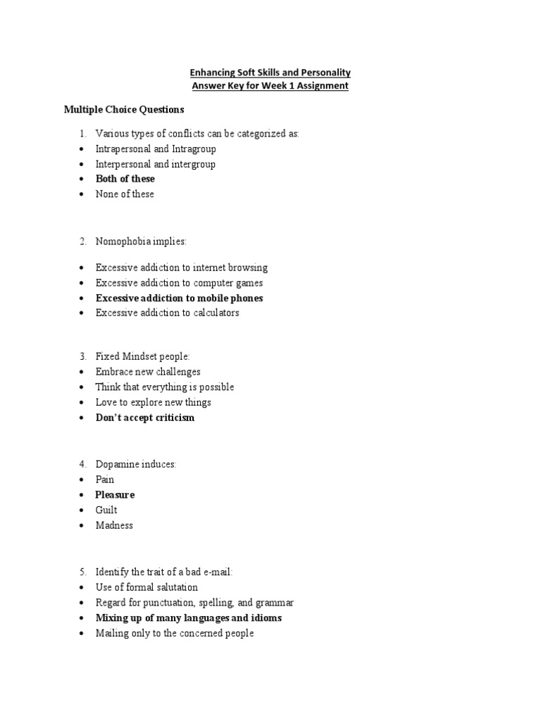 Week 1 Answer Key | PDF | Nonverbal Communication | Metaphysics Of Mind