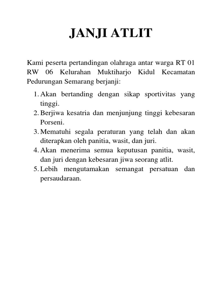 JANJI ATLIT DAN WASIT PERTANDINGAN OLAHRAGA ANTAR WARGA | PDF