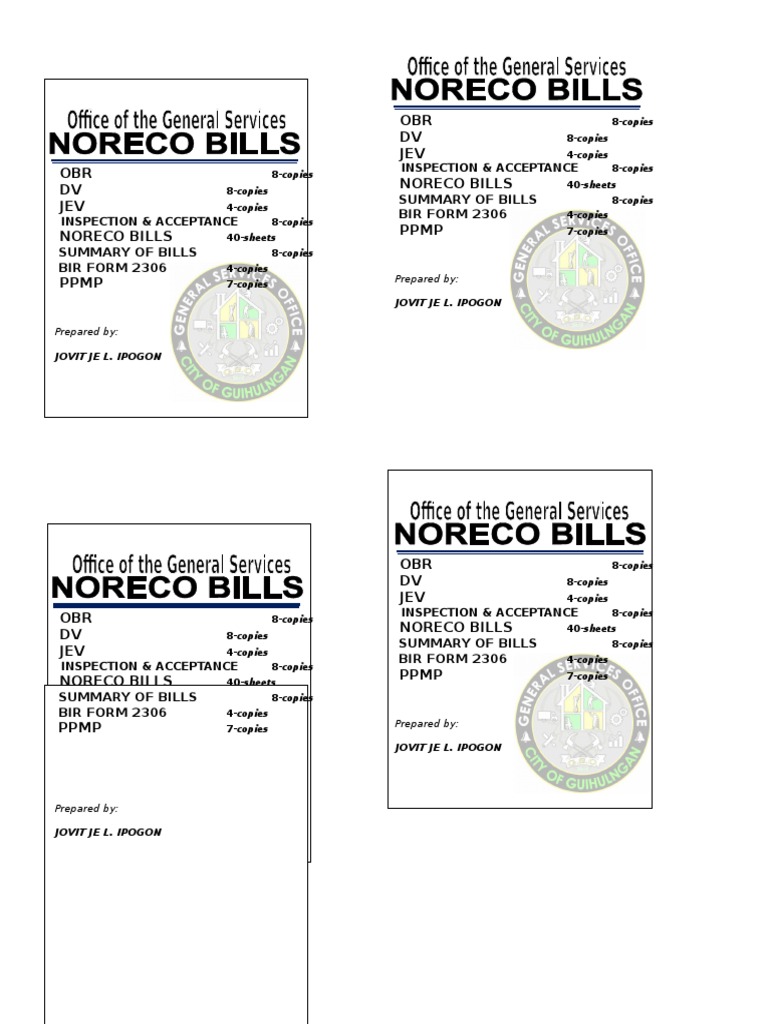 OBR DV JEV Noreco Bills PPMP: Summary of Bills Bir Form 2306 | PDF