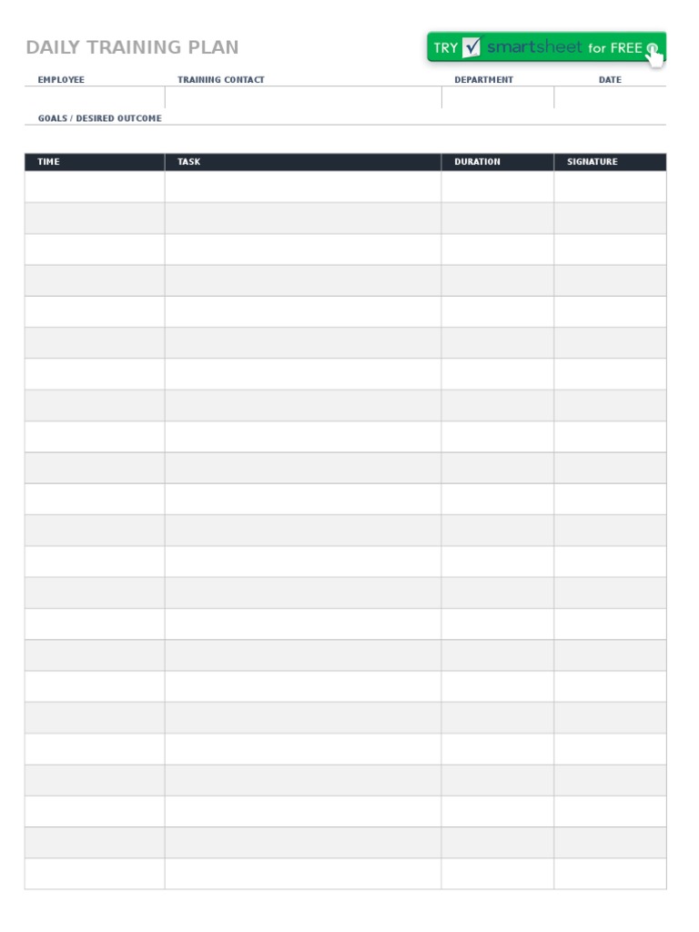 Daily Training Plan: Time Task Duration Signature | PDF