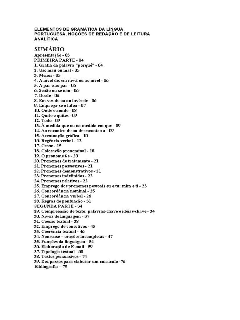 Elementos de Gramática Da Língua | PDF | Assunto (gramática) | Pronome