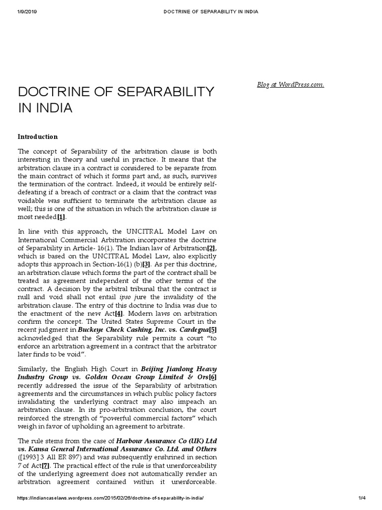 Doctrine of Separability in India | PDF | Arbitration | Business Law