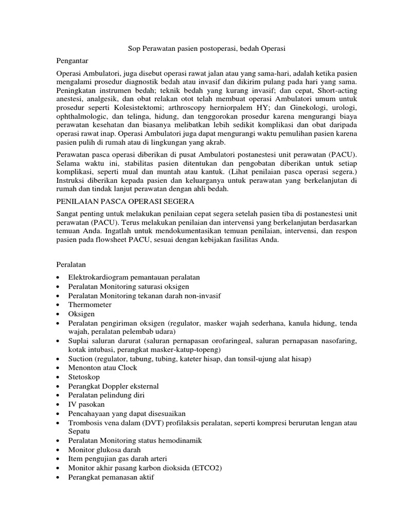 SOP Perawatan Post Operasi | PDF