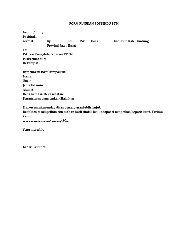 Formulir Rujukan Posbindu PTM | PDF