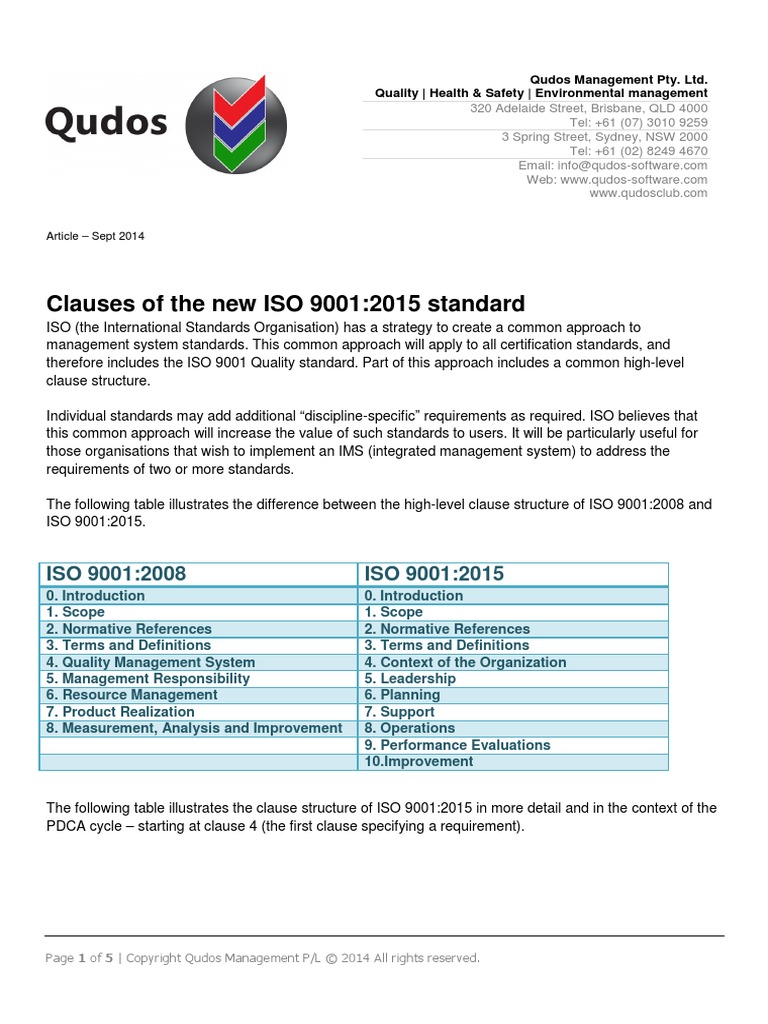 Clauses of The New ISO 9001:2015 Standard | PDF | Quality Management ...
