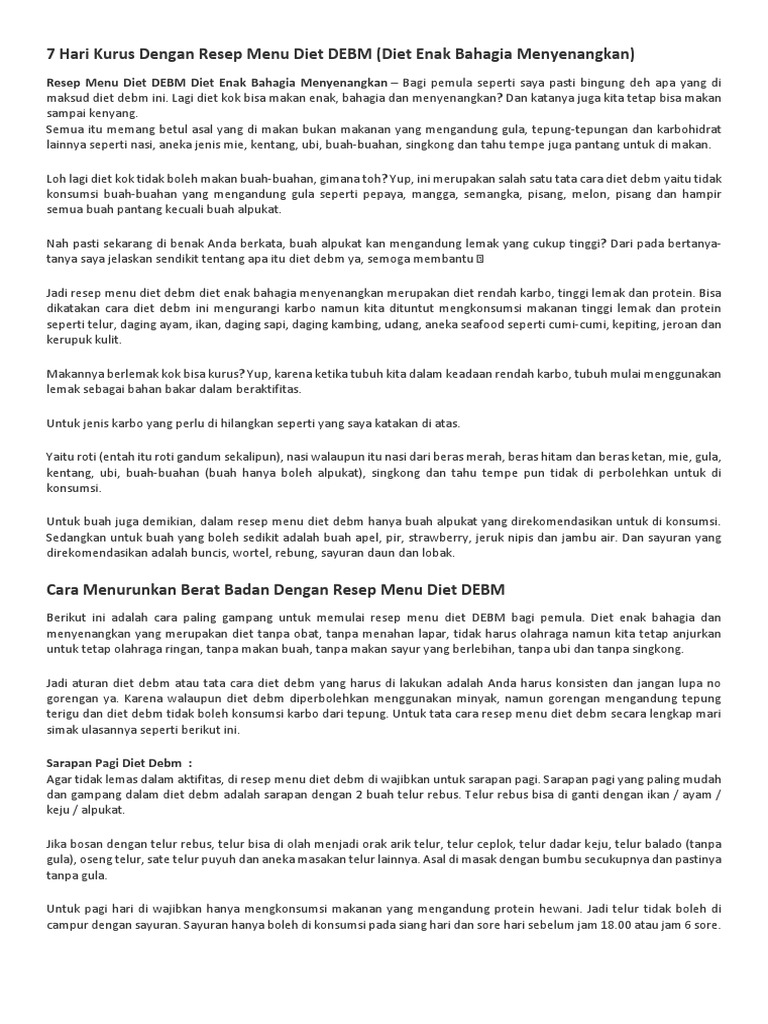7 Hari Kurus Dengan Resep Menu Diet DEBM | PDF