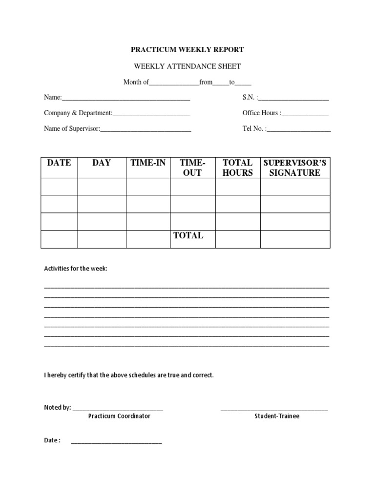 Practicum Weekly Report