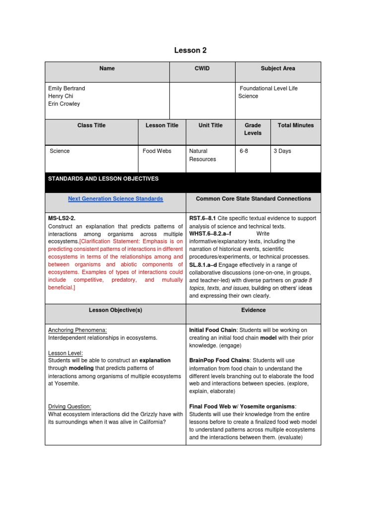 Dup Lesson 2 1 | PDF | Educational Assessment | Food Web