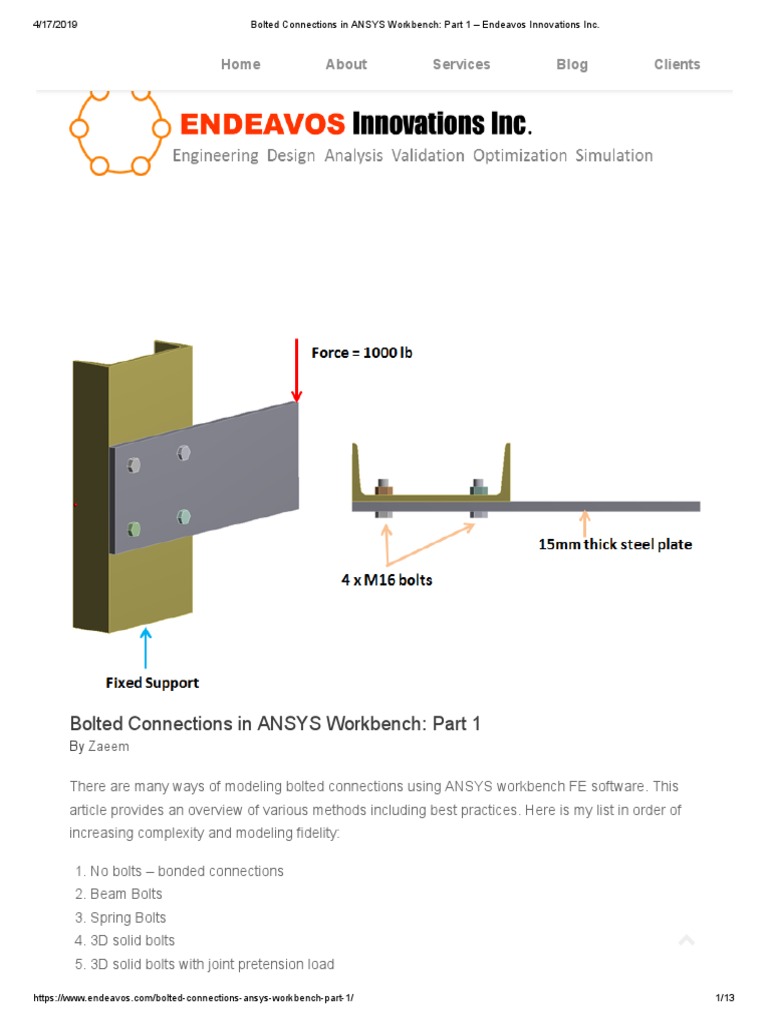 Bolted Connections in ANSYS Workbench - Part 1 - Endeavos Innovations ...