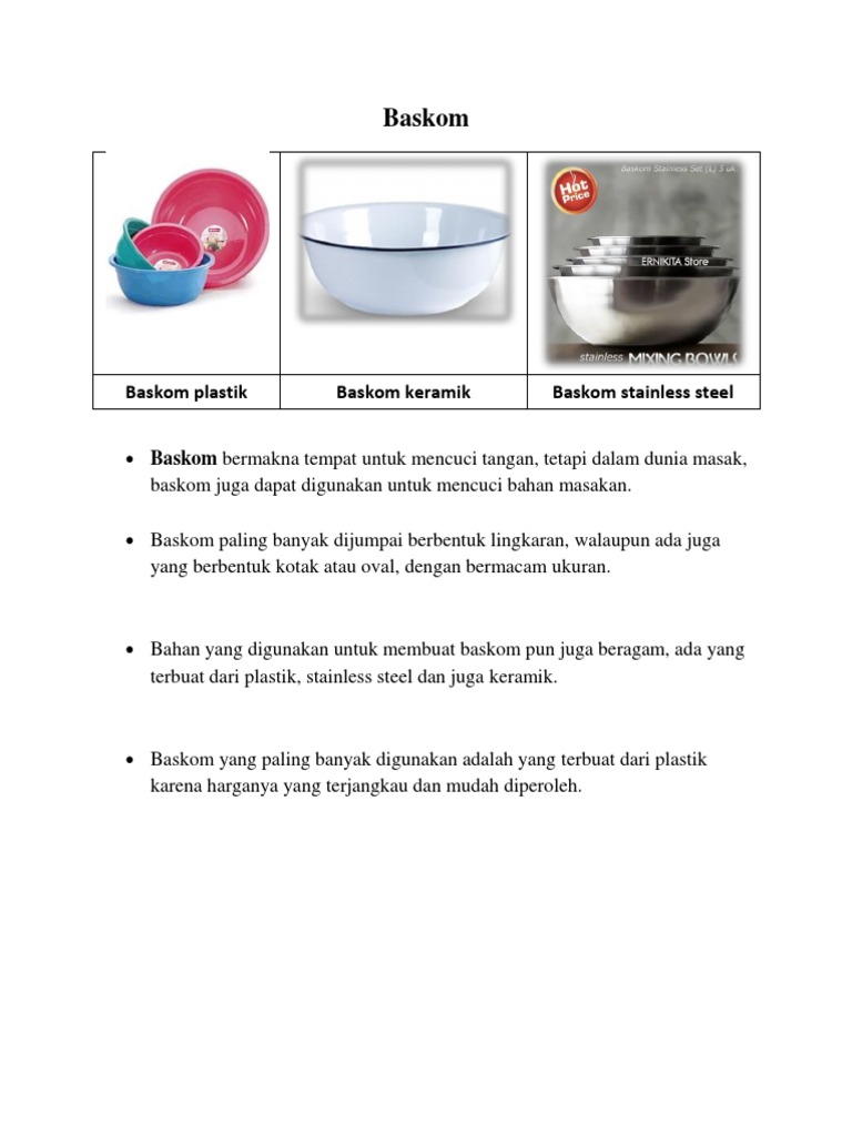 Pengertian dan Fungsi Baskom | PDF