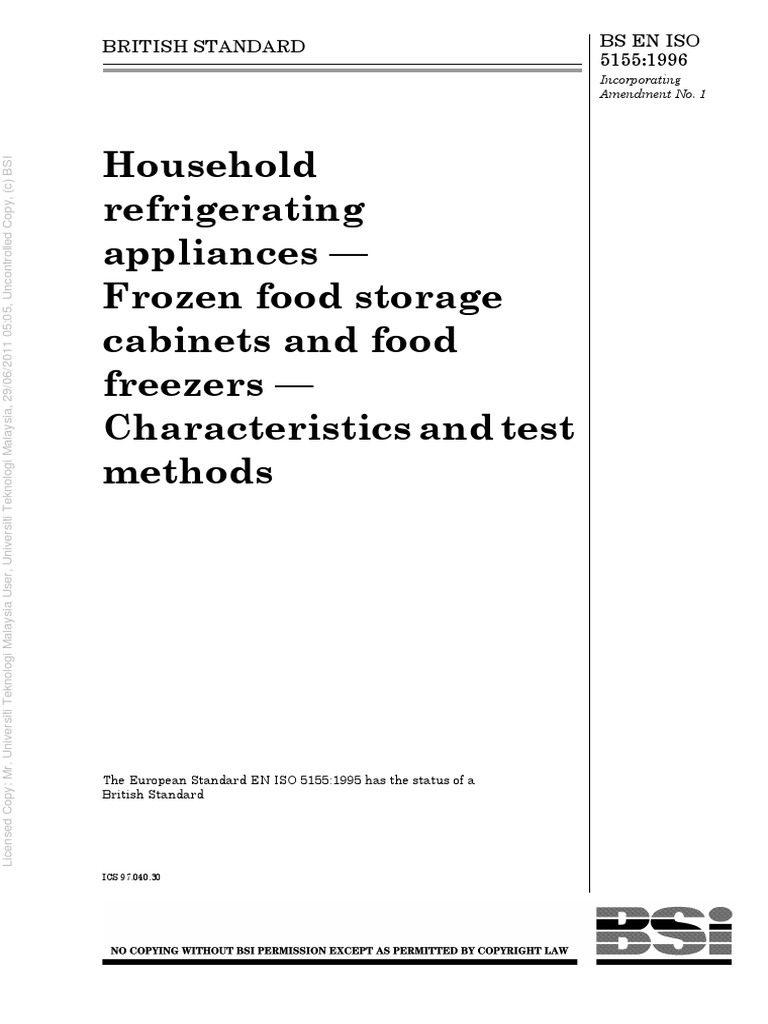 BS en Iso 5155-1996 | PDF | Refrigerator | Door