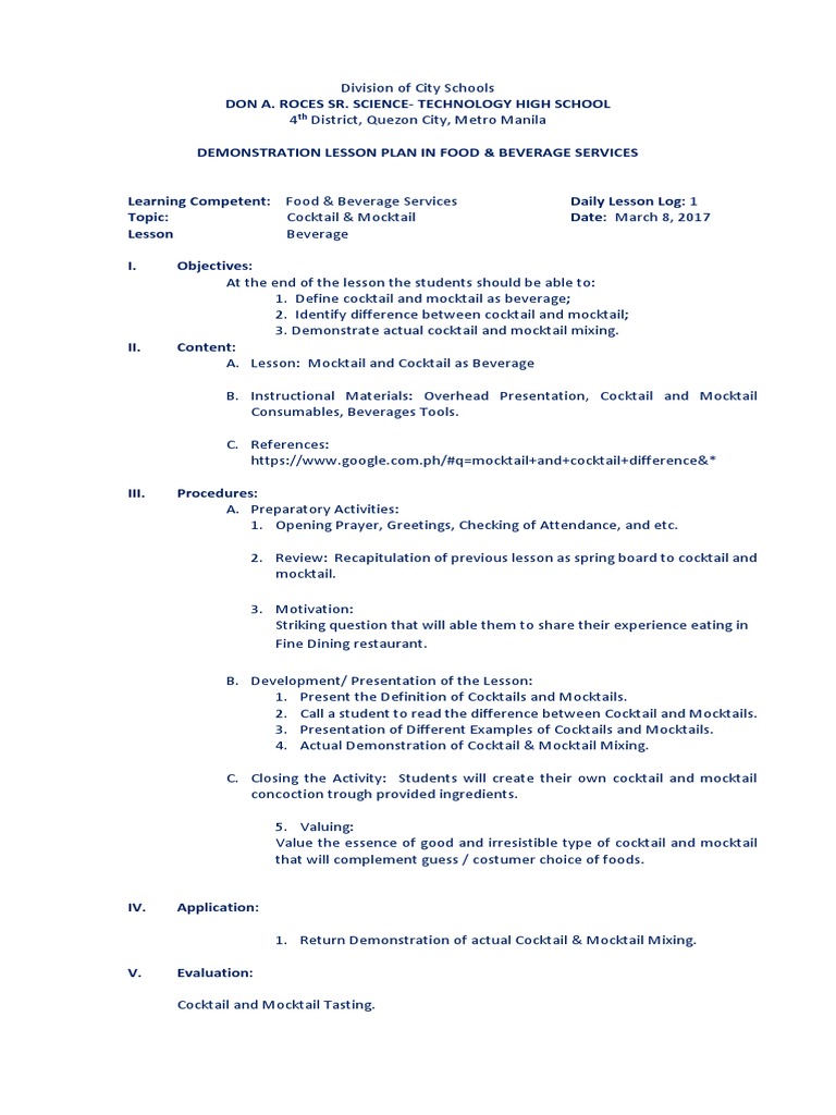 Lesson Plan Division | PDF | Cocktails | Lesson Plan
