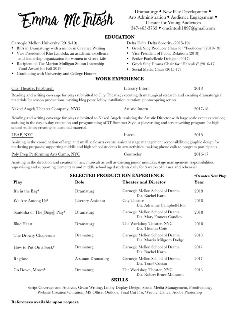 Emma Mcintosh Resume | PDF | Theatre | Performing Arts