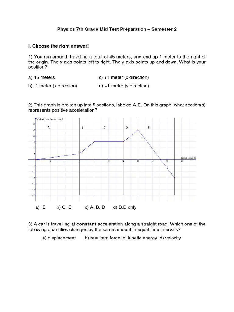Mid Test Practice Physics 7th Grade 2nd Semester | Acceleration | Speed
