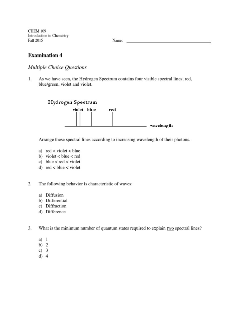 Examination 4: Multiple Choice Questions | PDF | Atomic Orbital | Electron