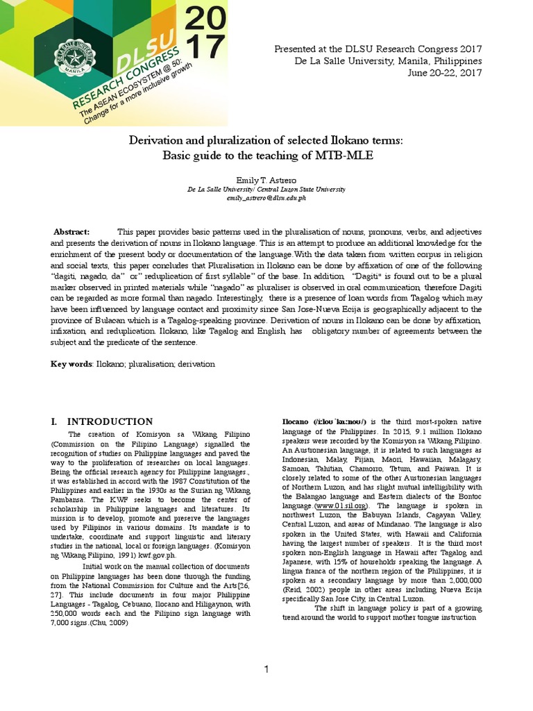 Derivation and Pluralization of Selected Ilokano Terms: Basic Guide To ...