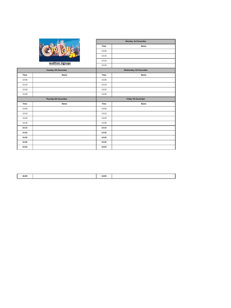 December Audition Schedule 2023 | PDF