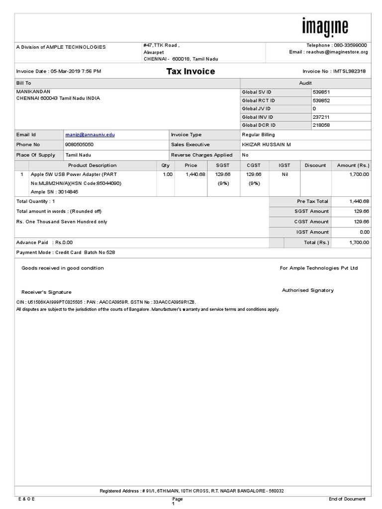 Apple Charger Retail - Invoice | PDF | Invoice | Payments