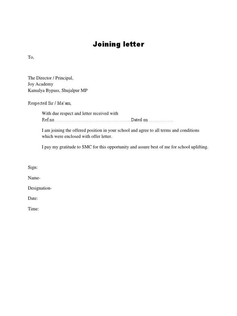 Joining Letter Sample | PDF