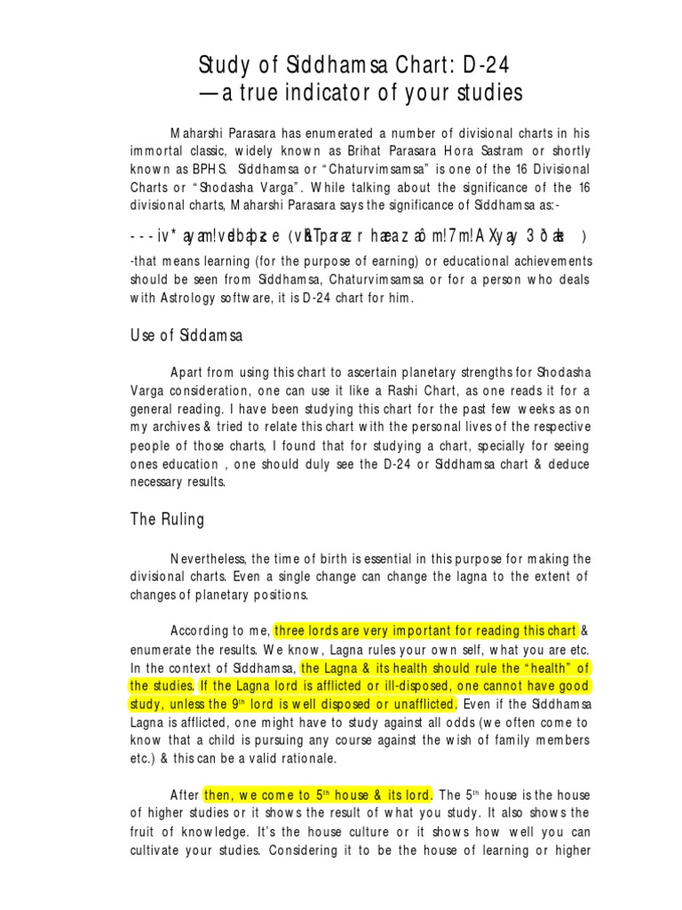 Study of Siddhamsa Chart D24 | PDF | Planets In Astrology | Divination