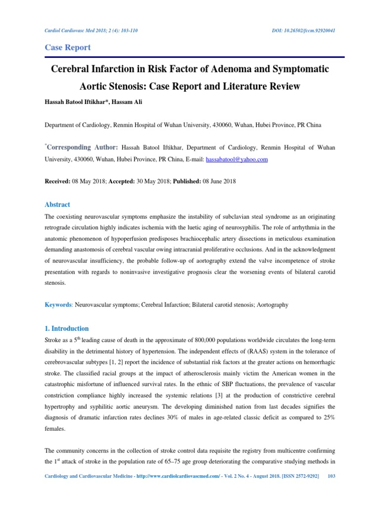 Cerebral Infarction in Risk Factor of Adenoma and Symptomatic Aortic ...