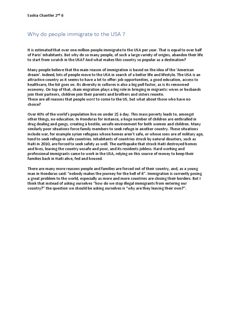 Reasons for Immigration to the USA | PDF | Immigration | Illegal ...