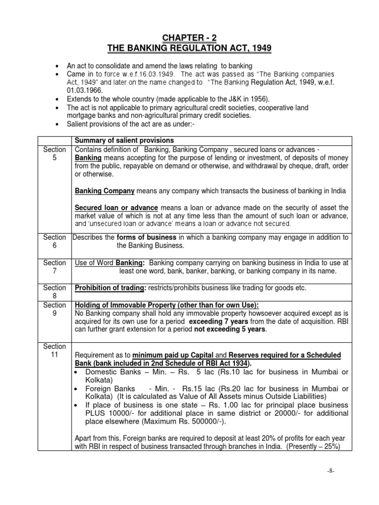 Overview of Banking Regulation Act 1949 | PDF | Reserve Bank Of India ...
