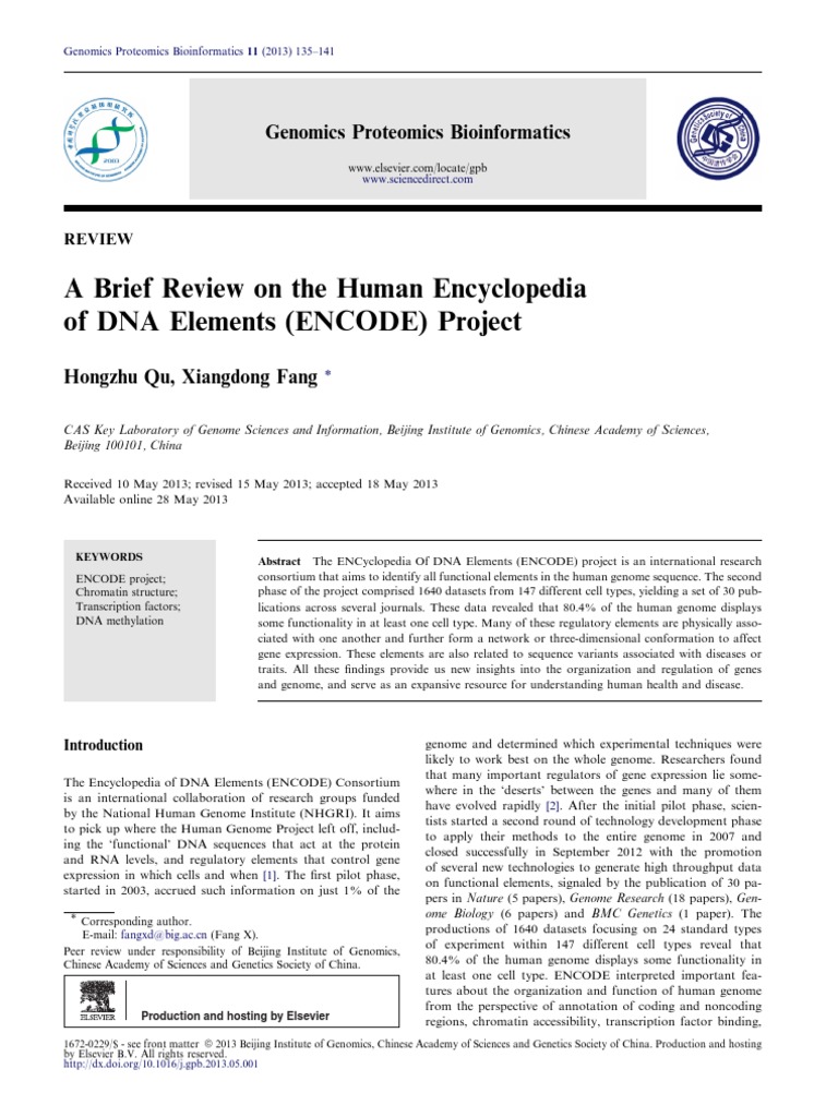 A Brief Review On The Human Encyclopedia of DNA Elements (ENCODE ...