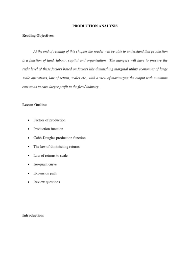 Production Analysis Reading Objectives | PDF | Production Function ...